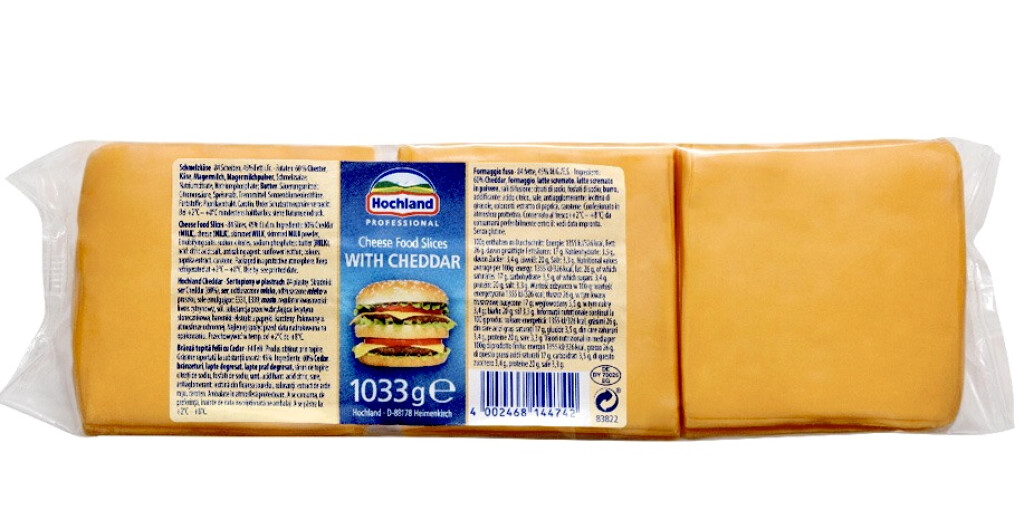 Tranches de Cheddar Fondu 10x10 45%MG 1,033KG | Mozzalat